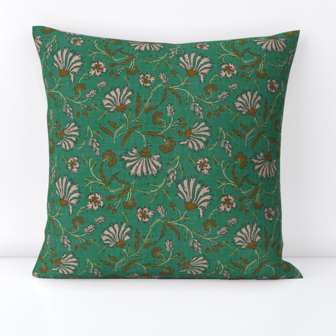 Boho Jade Floral Throw Pillow - Playa Kalami by Holli_zollinger - Bohemian Green Decorative ...