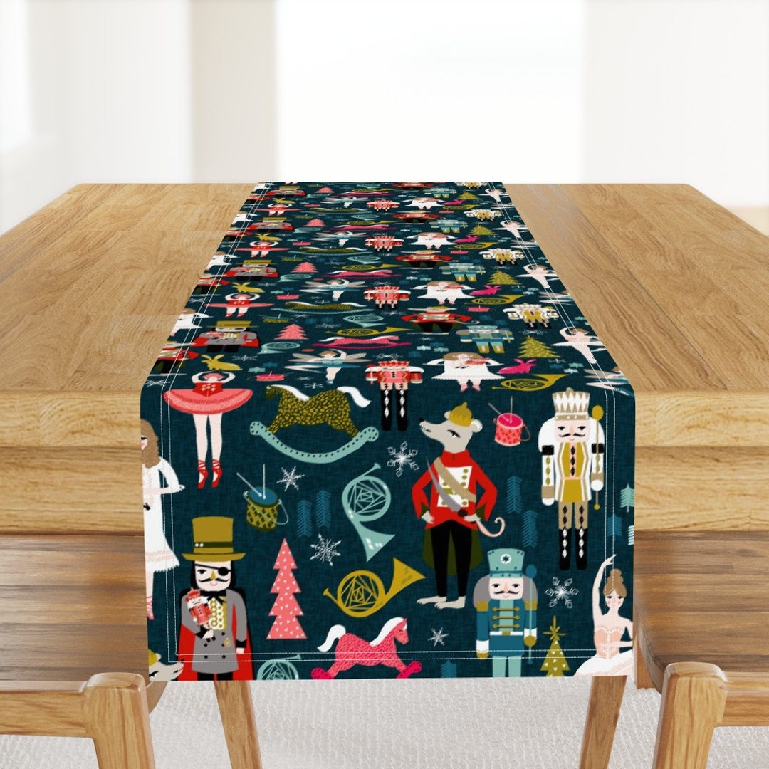 Christmas Table Runner - Nutcracker Holiday Winter Ballet Dark Blue ...