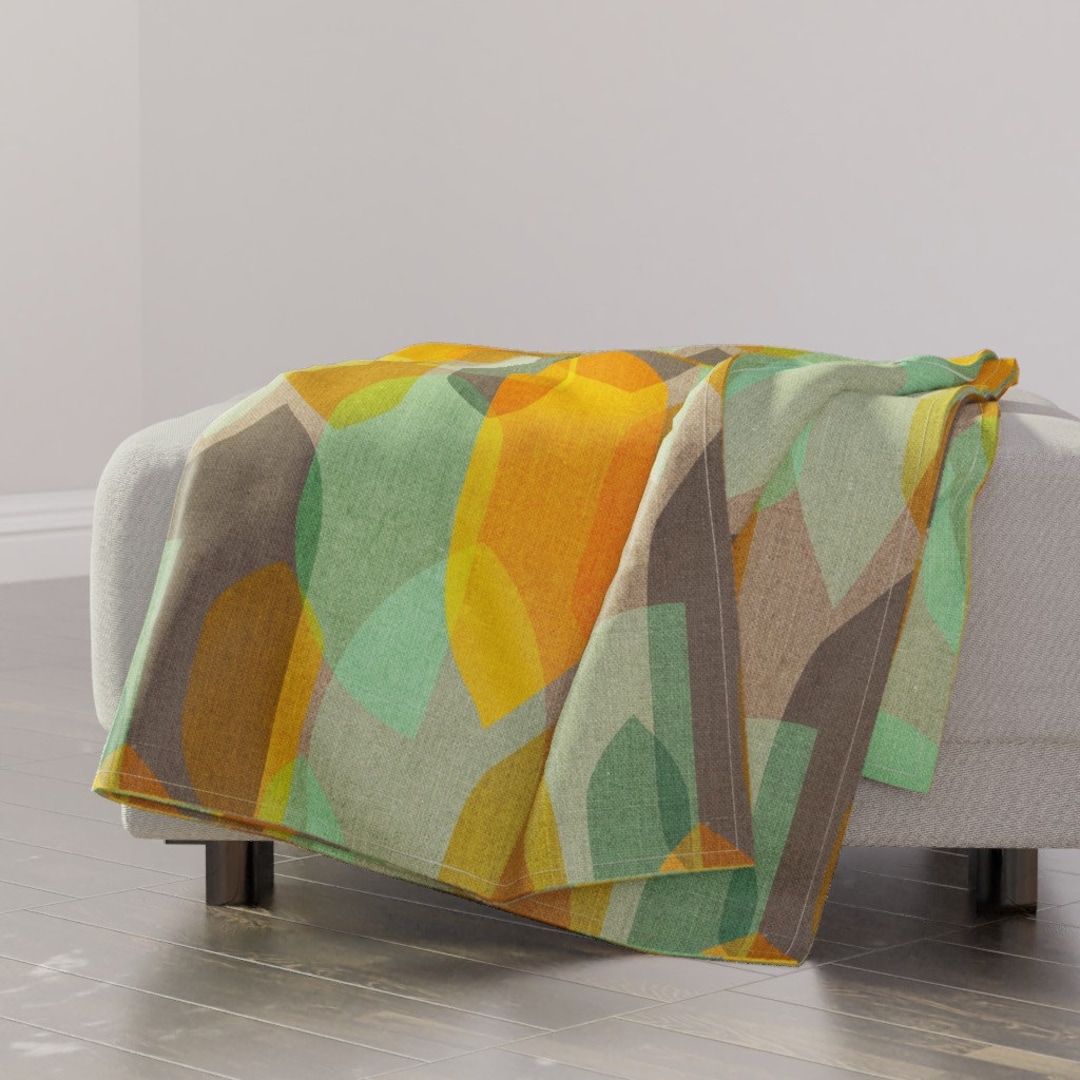 Mid Century Modern Throw Blanket - Retro 1950s Linen Look Earth Tones ...