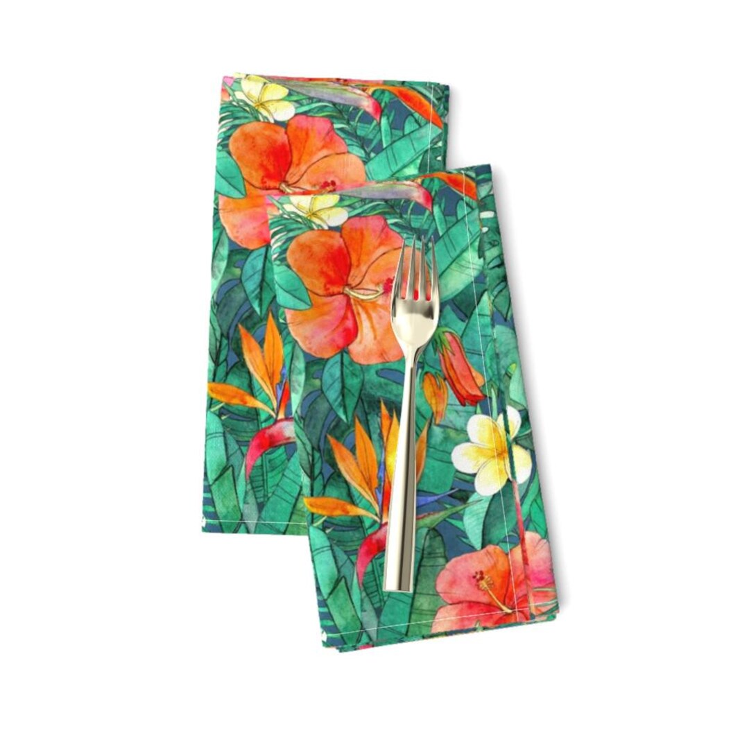 Tropical Dinner Napkins Set of 2 - Watercolor Jungle Botanical Hibiscus ...