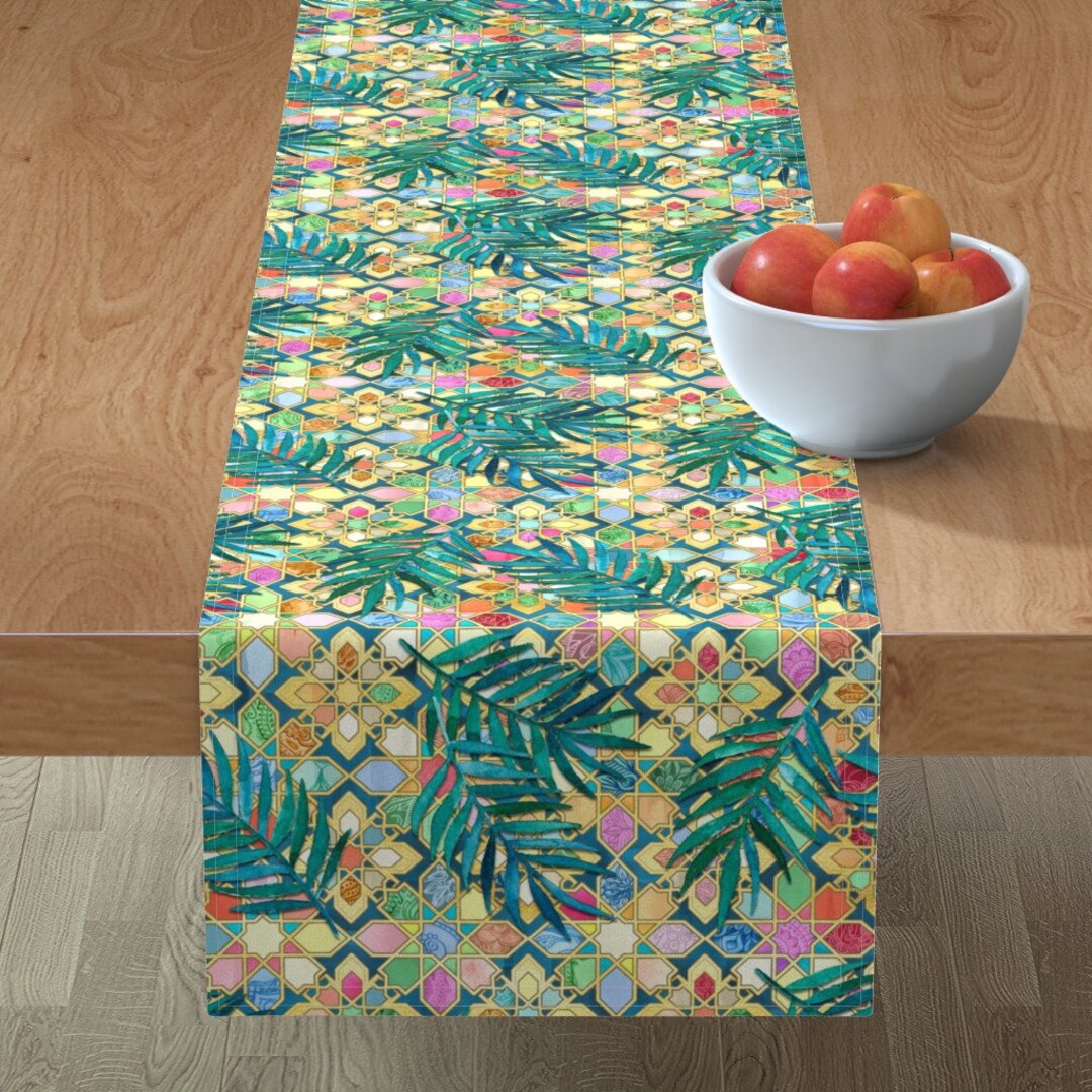 Moroccan Table Runner Mosaic Tiles With Palm Leaves by - Etsy