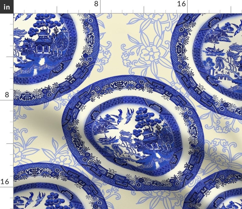 Chinoiserie Round Tablecloth Blue Willow Vintage by | Etsy