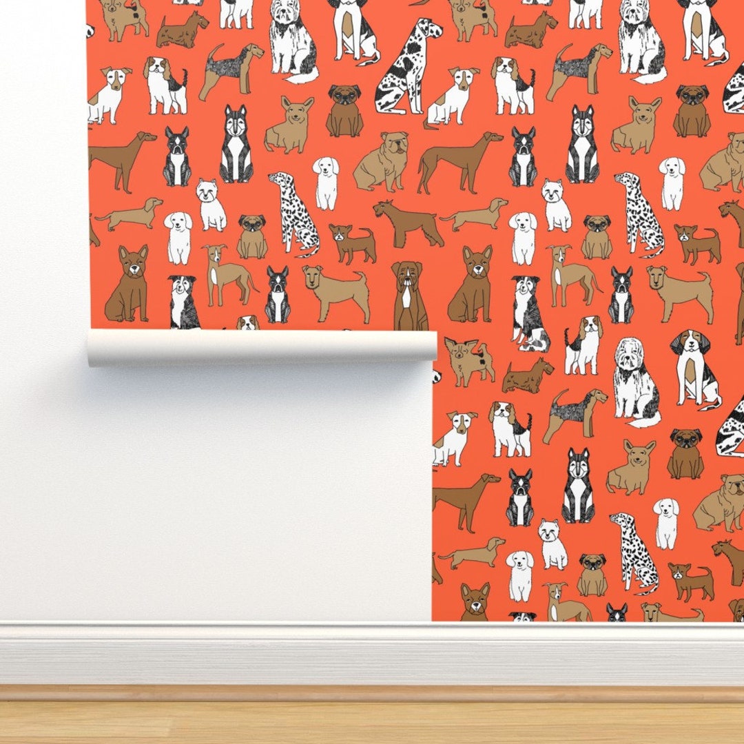 Dogs Non-pasted Wallpaper Pets Animal Orange Dog Breeds Nursery Bright ...