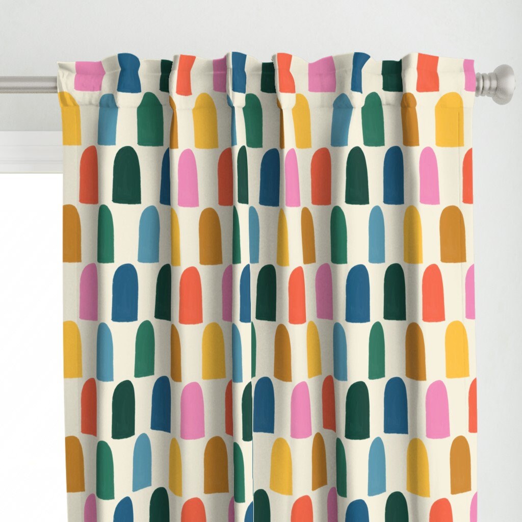 Boho Blocks Curtain Panel - Rustic Rainbow Arches Cream Orange Blue ...
