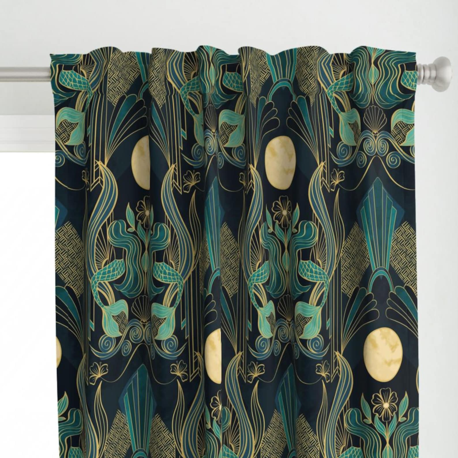 1920s Mermaid Curtain Panel - Fantasy Moon Magical Elegant Feminine ...
