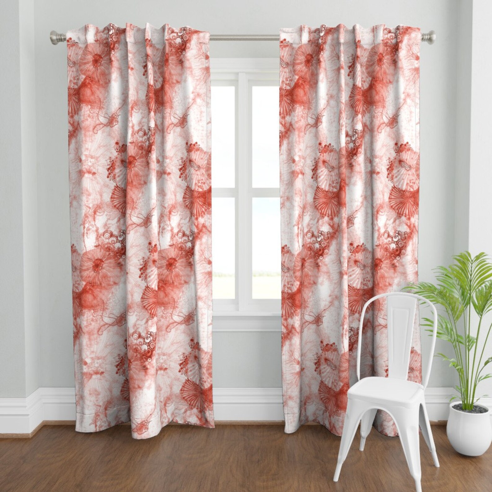 Coral Watercolor Curtain Panel Abstract Coastal by Mimipinto - Etsy
