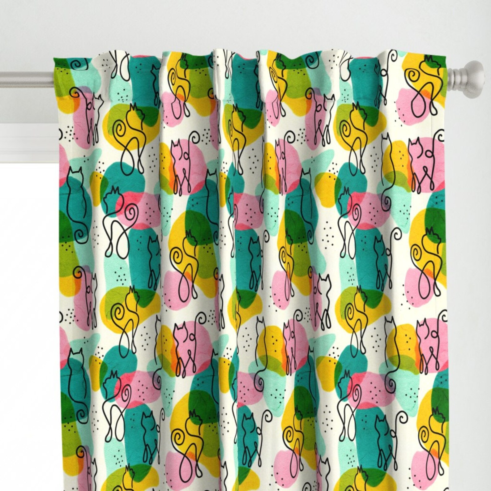 Colorful Cats Curtain Panel Continuous Line Art Cats by - Etsy