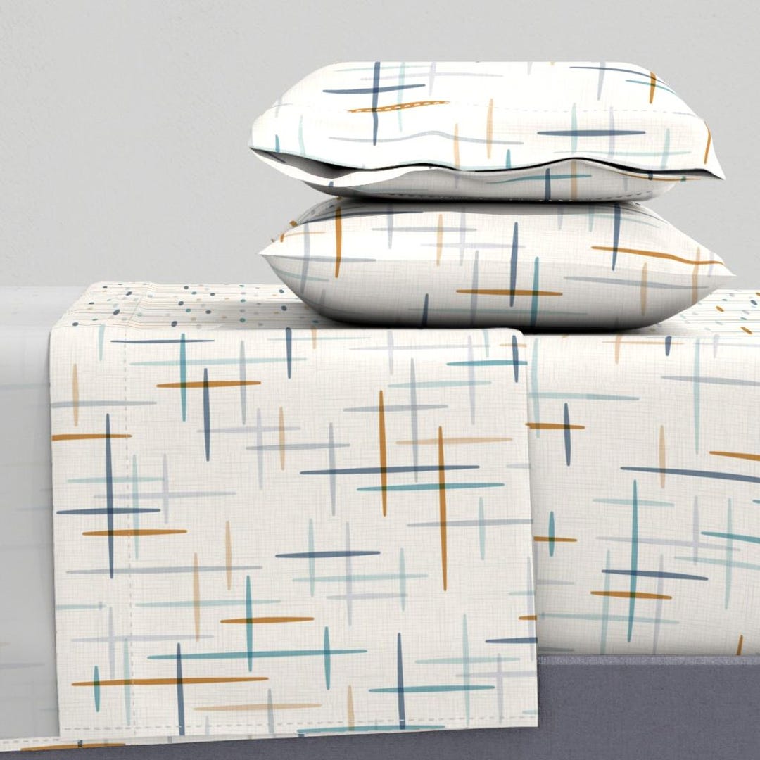 Mid Century Modern Sheets - Mod Blue Aqua Orange Muted by Theodesign ...