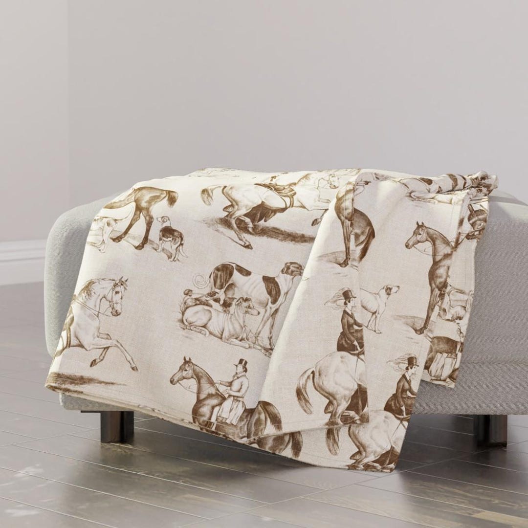 Traditional Throw Blanket - British Countryside Classic Sepia Horses ...