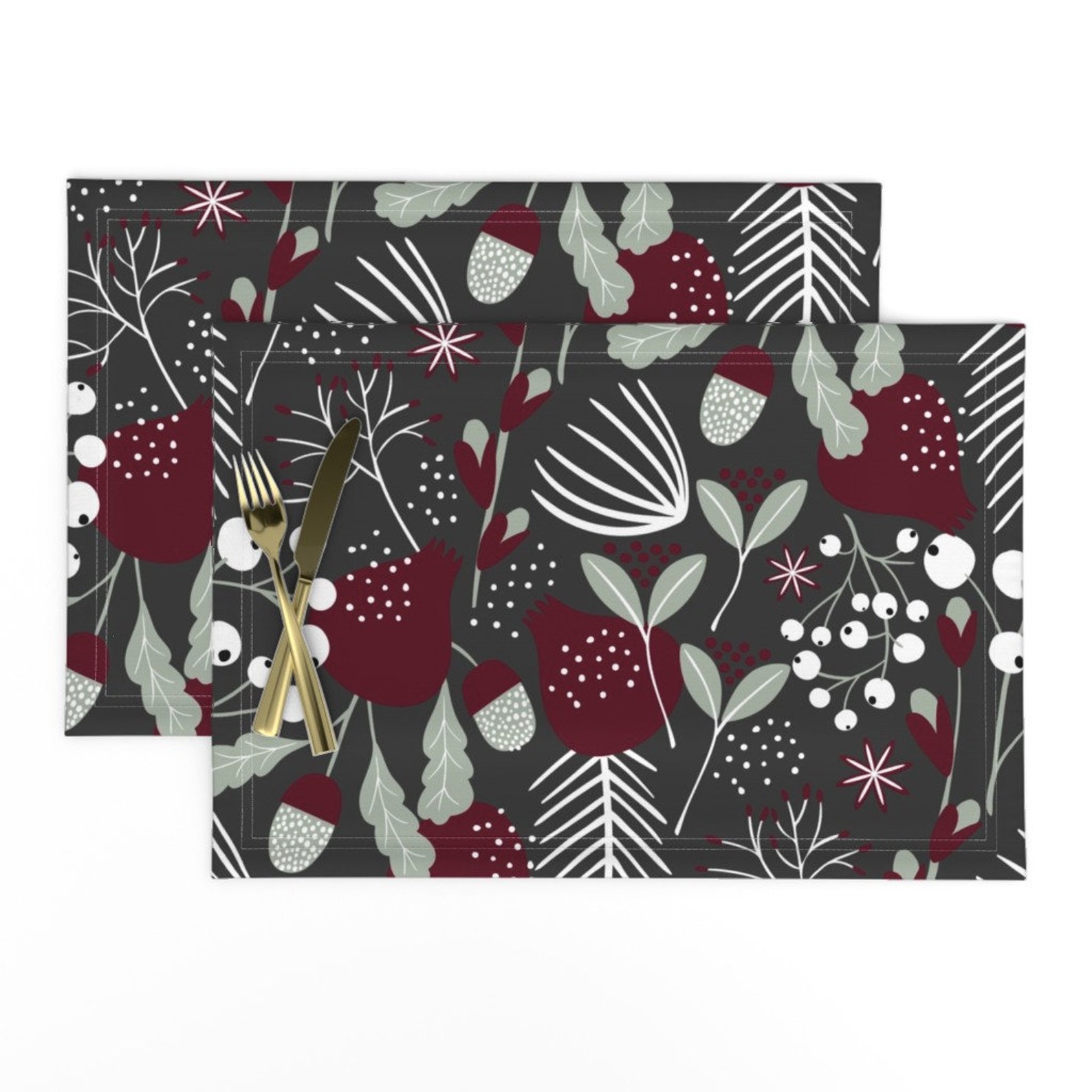 Winter Holiday Placemats set of 2 Elegant Christmas by - Etsy