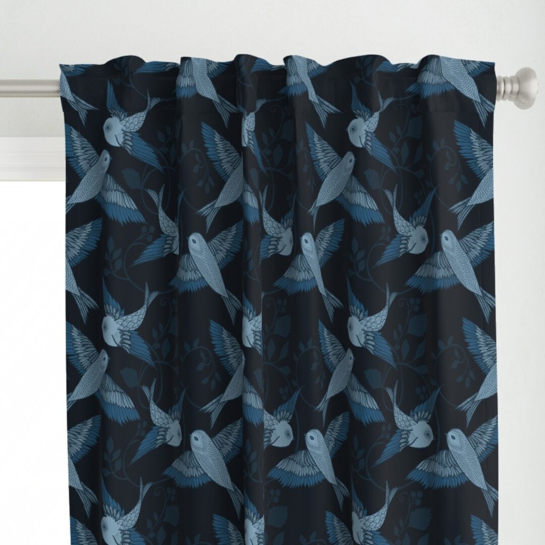 Flight Curtain Panel - Blue Birds by Ceciliamok - Botanical Birds ...