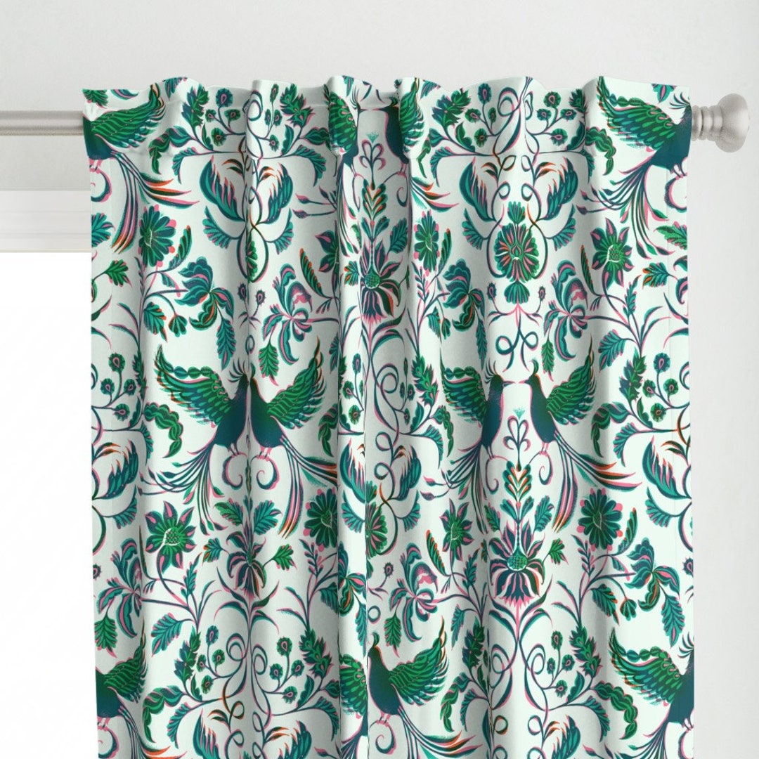 Jade Floral Curtain Panel - Tropical Damask by Asta_barrington - Mint ...