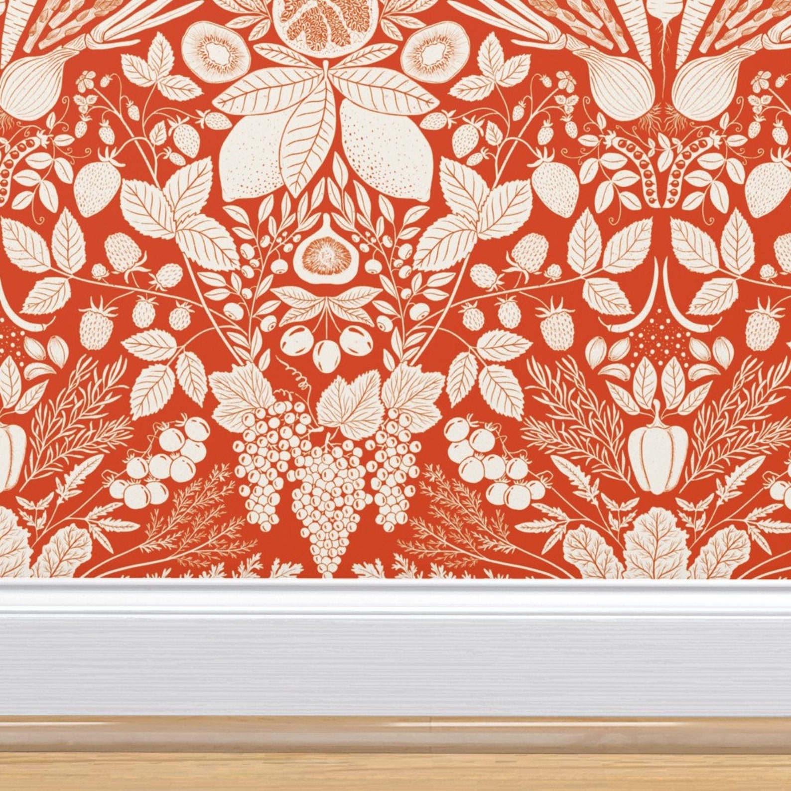 Fruit Damask Non-pasted Wallpaper Fruits Vegetables Carrot Orange ...