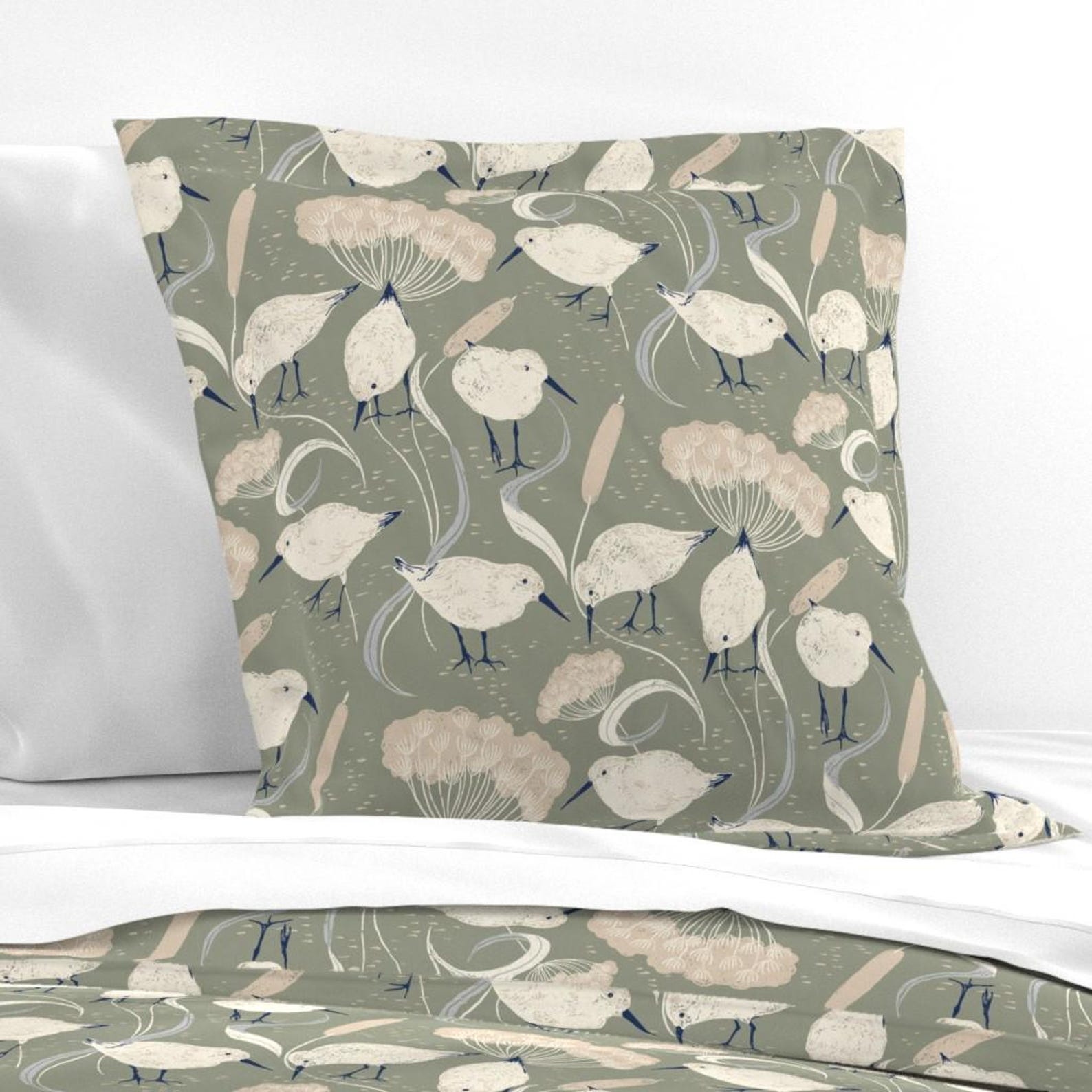 Sandpiper Bedding - Coastal Green by Hupu - Lakeside Coastal Birds Cow ...