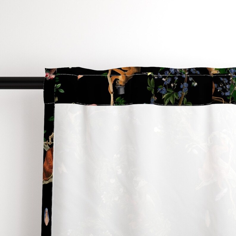 Exotic Monkey Curtain Panel - Jungle Forest Chinoiserie Black Green ...