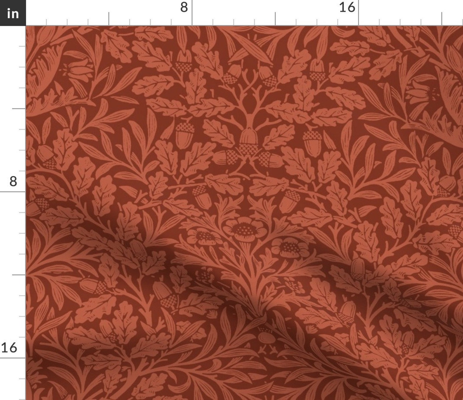 Vintage Damask Curtain Panel - Rust Art Nouveau Acorn Willow William ...