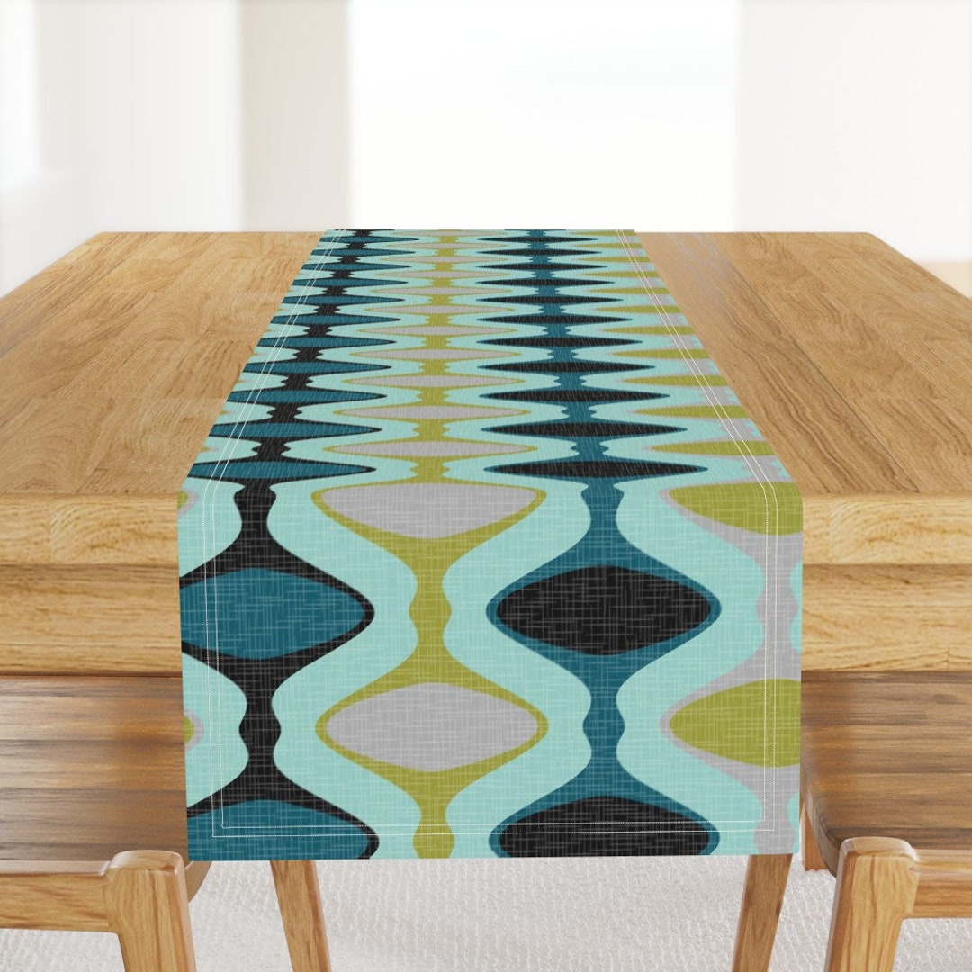 Mid Century Table Runner - 60s Ogee Stripe Teal Olive Aqua by ...