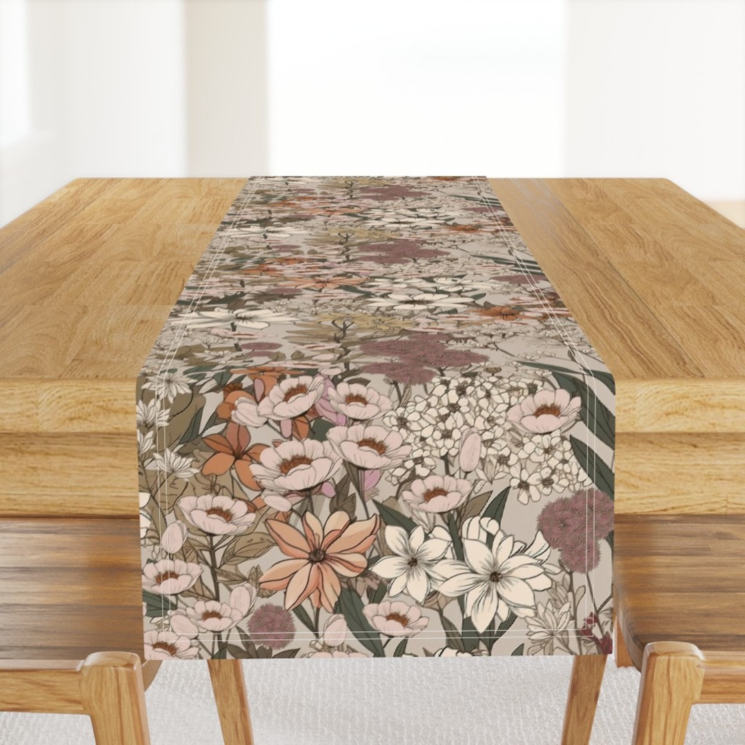 Boho Botanical Table Runner - Tangled Wildflowers by Web_and_hen - Boho ...