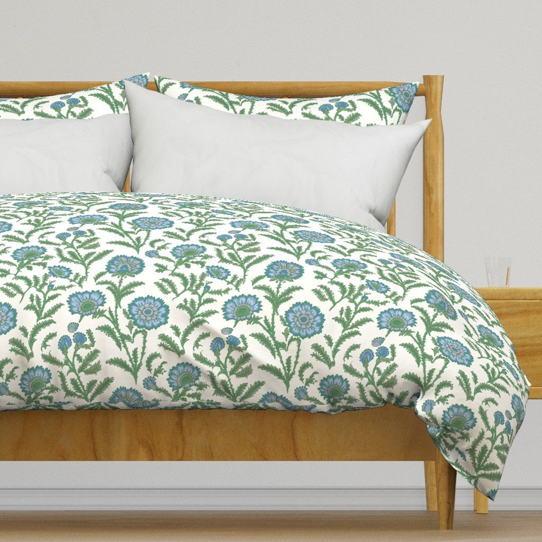 Block Print Bedding Marigold Blue by Whitneyenglish Jacobean Floral ...
