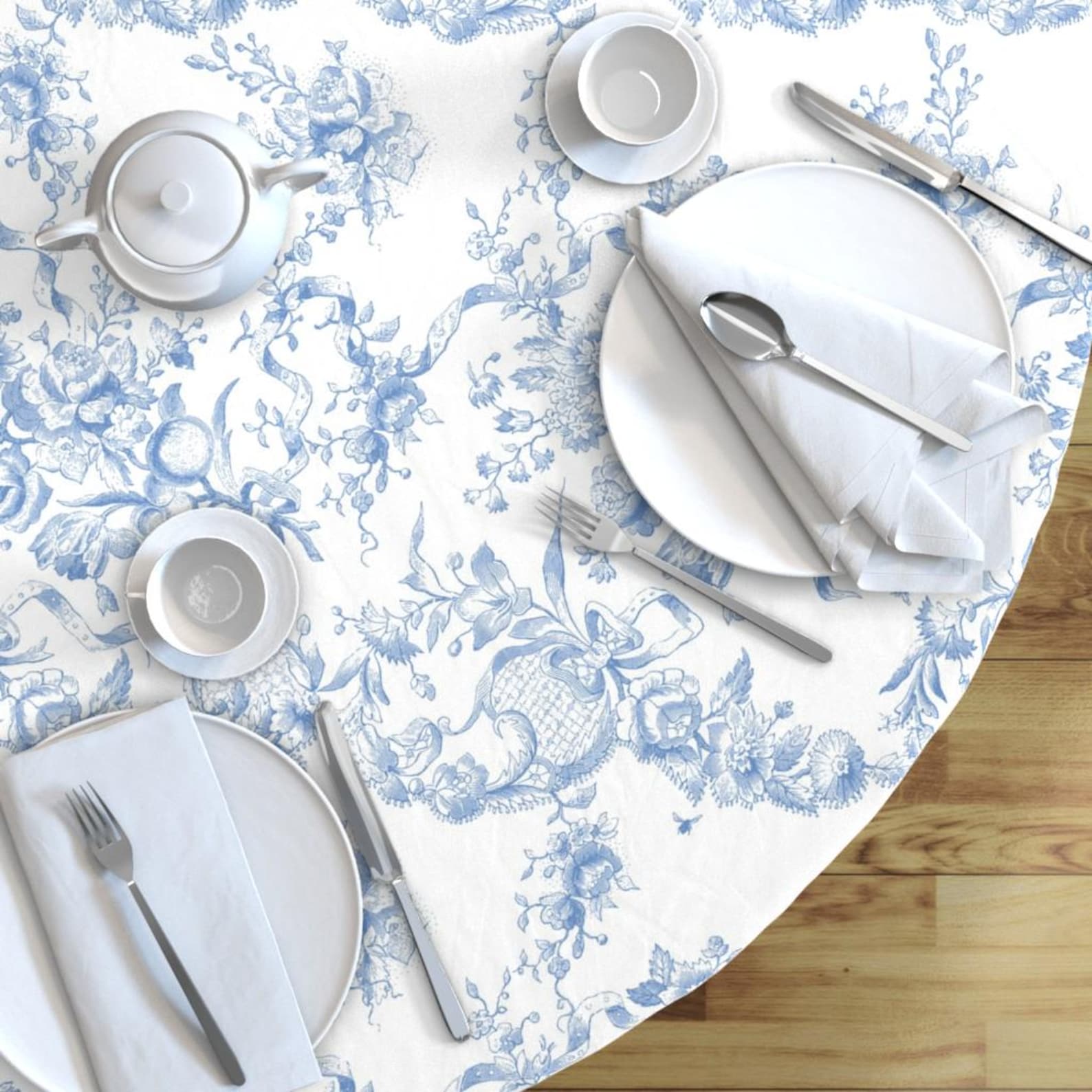 Blue Tablecloth - Blueberry Toile by Lilyoake - Toile Fruit Roses Bee ...
