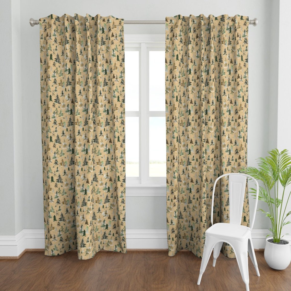 Woodland Trees Curtain Panel Pines and Spruces by - Etsy
