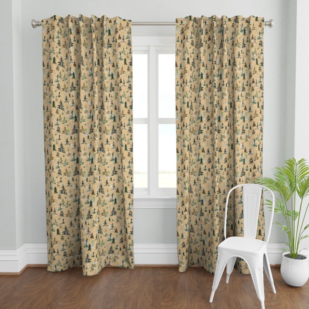 Woodland Trees Curtain Panel Pines and Spruces by - Etsy