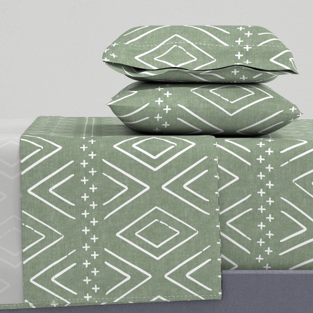 Green Boho Diamonds Sheets Sage Mudcloth by Littlearrowdesign Sage ...