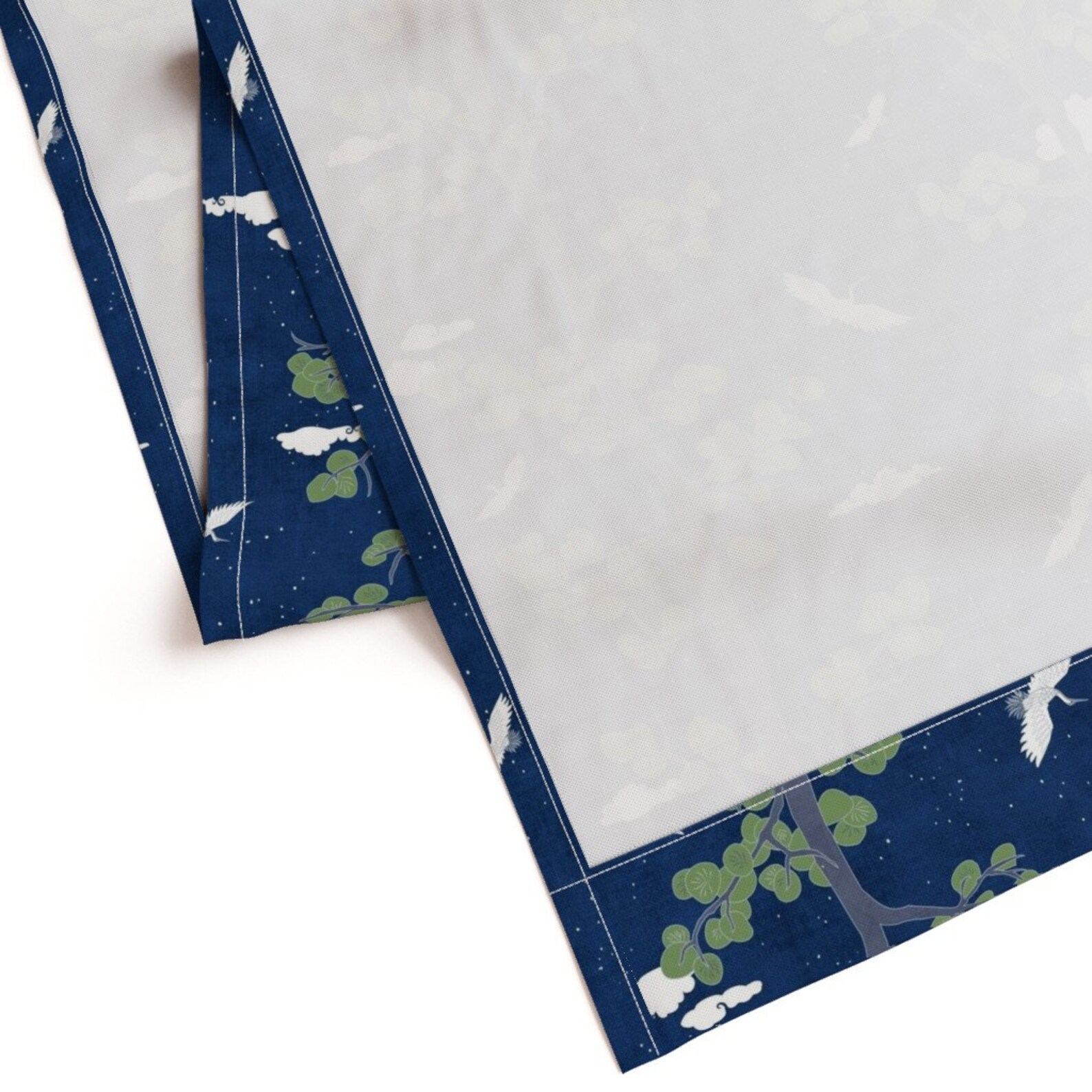 Japanese Crane Curtain Panel - Indigo Navy Blue Birds Trees Vines ...