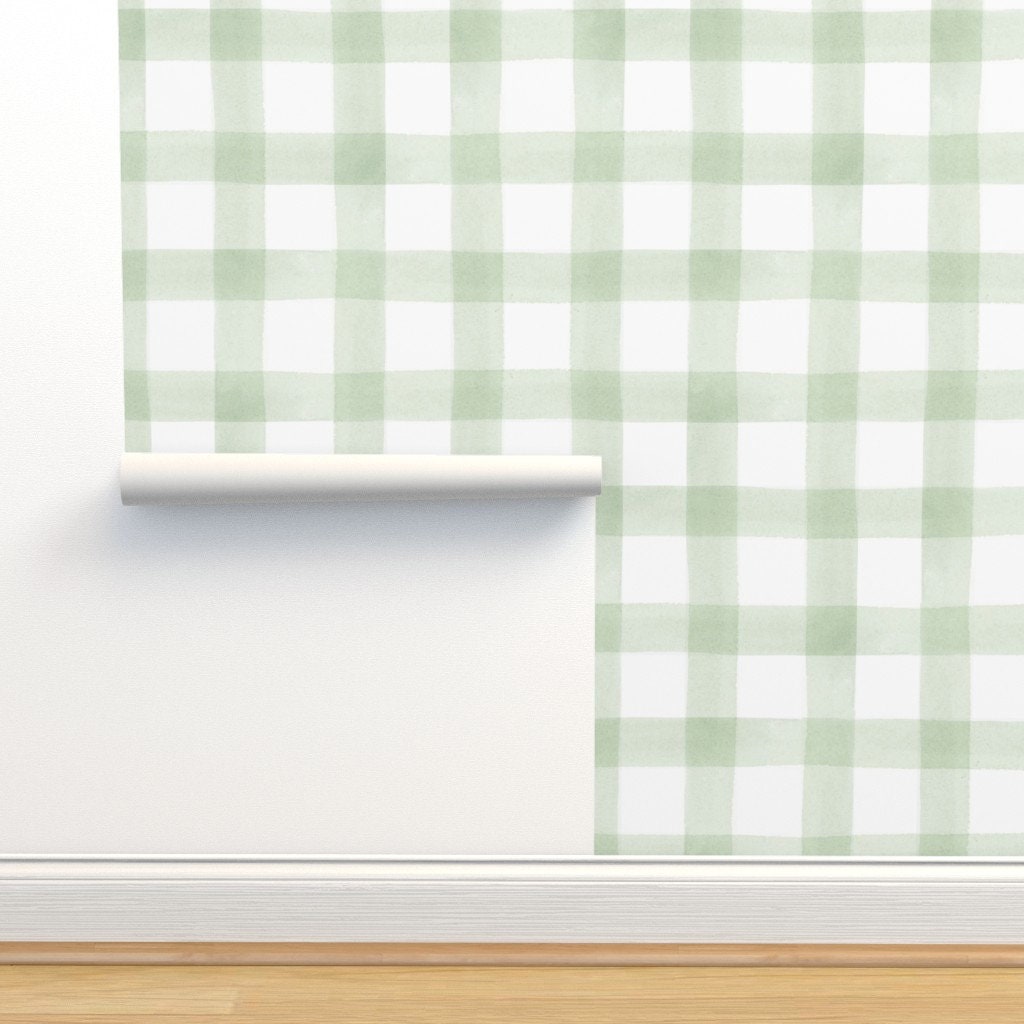 Sage Green Plaid Commercial Grade Wallpaper Green Watercolor - Etsy