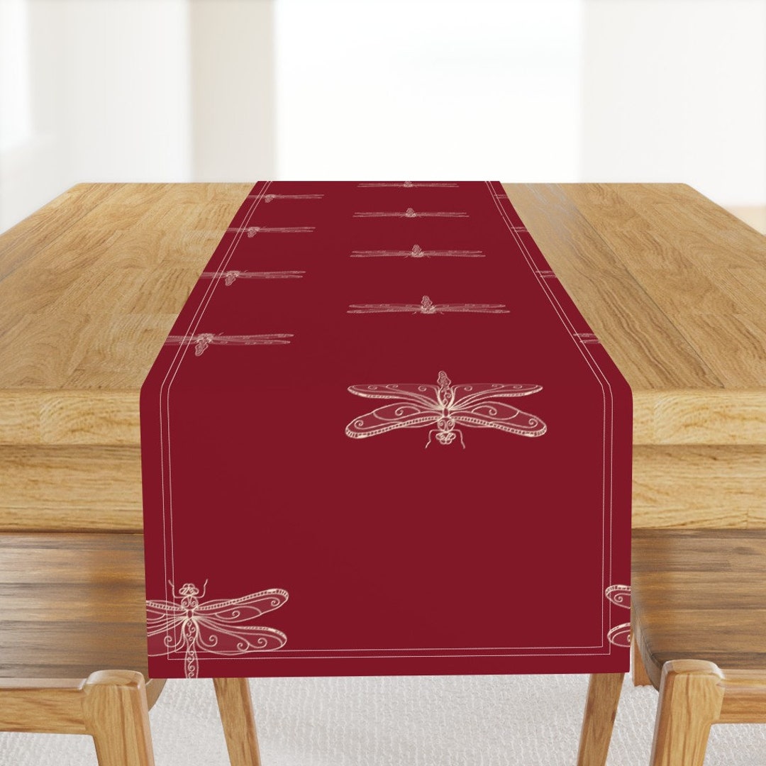 Dragonflies Table Runner - Dragonfly Rows Brick Red by Designed_by ...