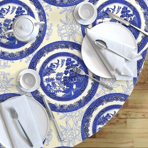 Chinoiserie Round Tablecloth Blue Willow Vintage by - Etsy