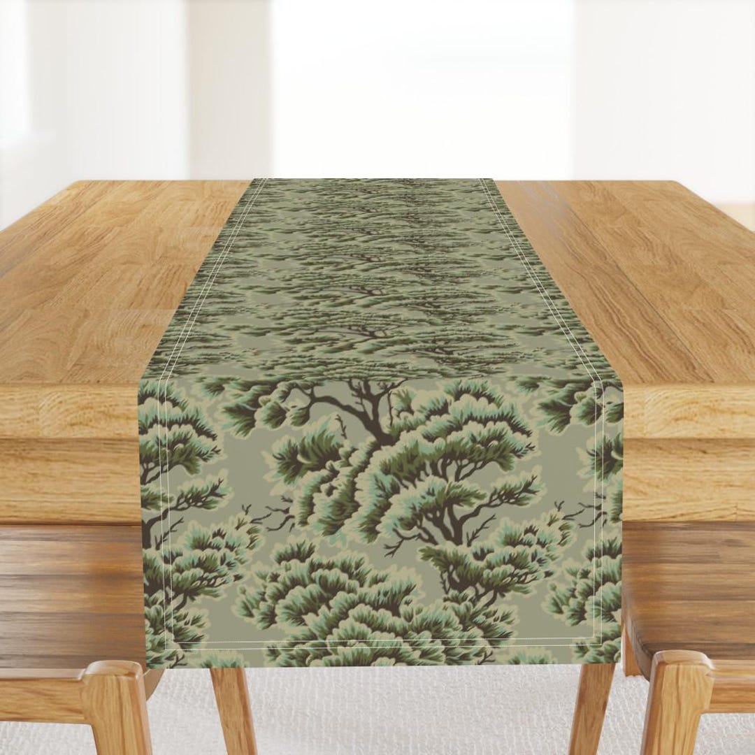 Sage Green Tree Table Runner - Traditional Classic Woodland Forest ...