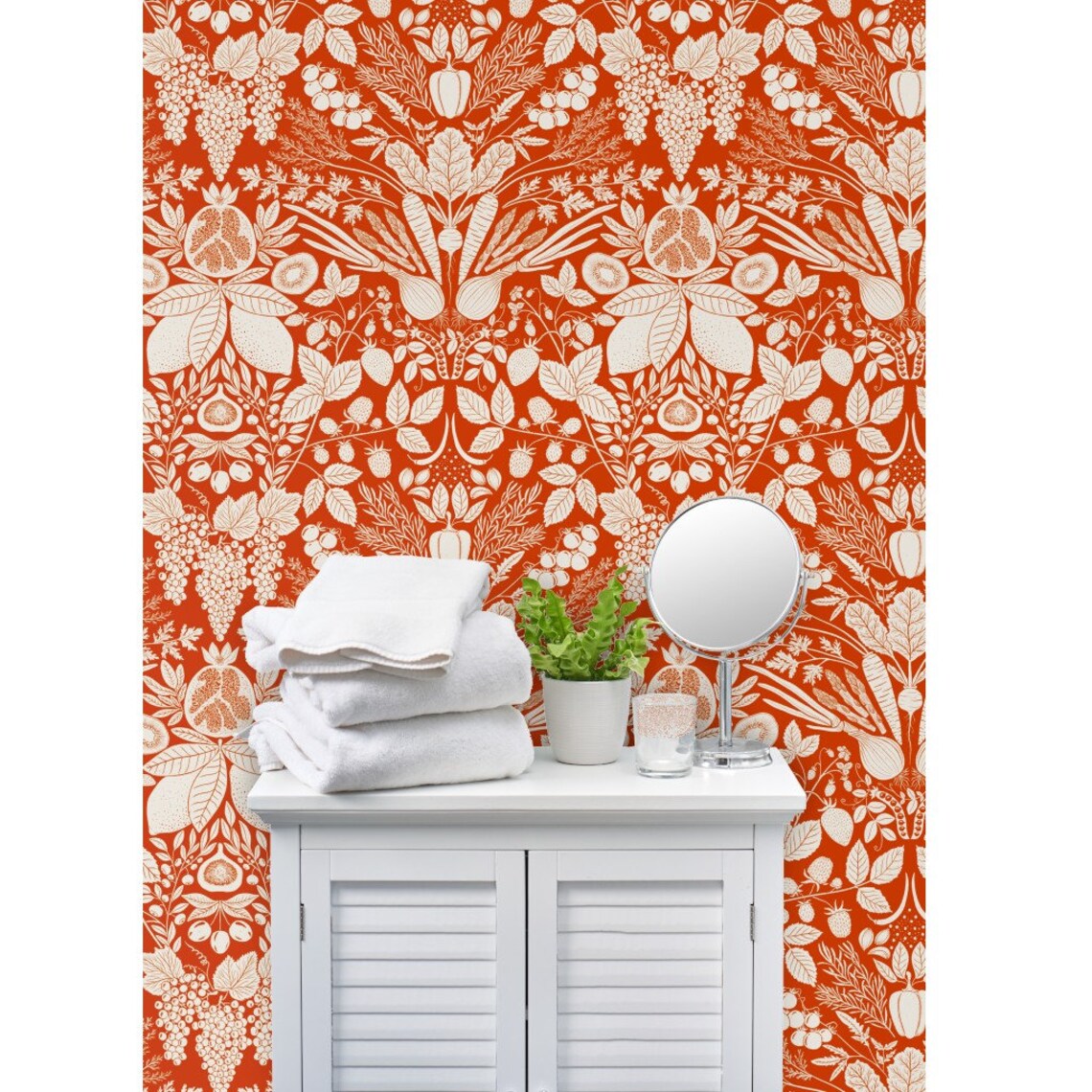 Fruit Damask Non-pasted Wallpaper Fruits Vegetables Carrot Orange ...