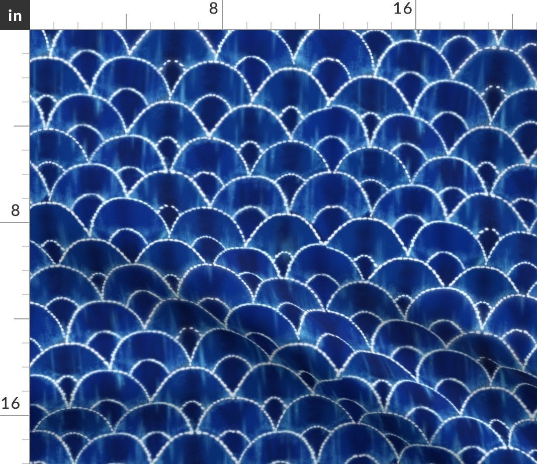 Indigo Scallops Curtain Panel Scalloped Shibori by J9design - Etsy
