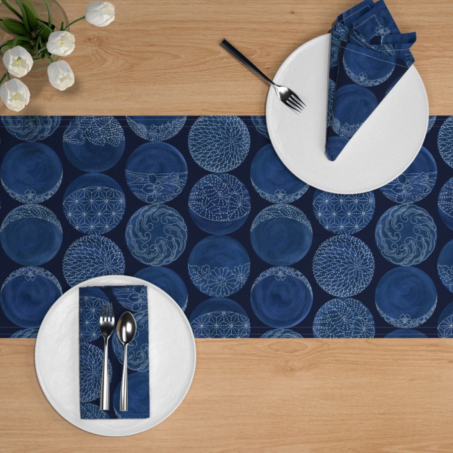 Japanese Inspired Table Runner Sashiko Moon Phases by | Etsy