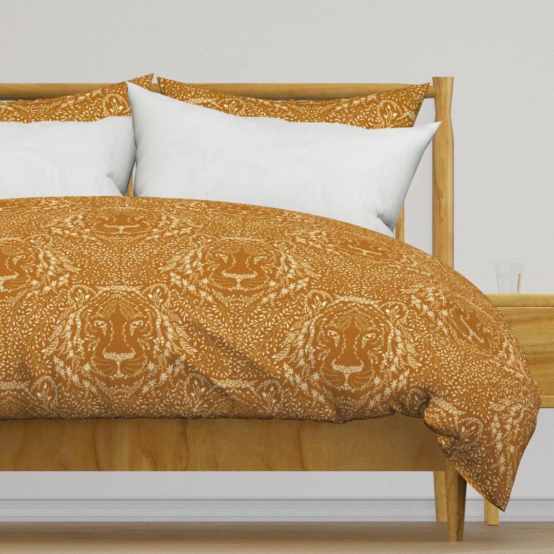 Tiger Damask Bedding - Floral Tiger Burnt Sepia by Denesannadesign - Terra Cotta Cotton Sateen ...