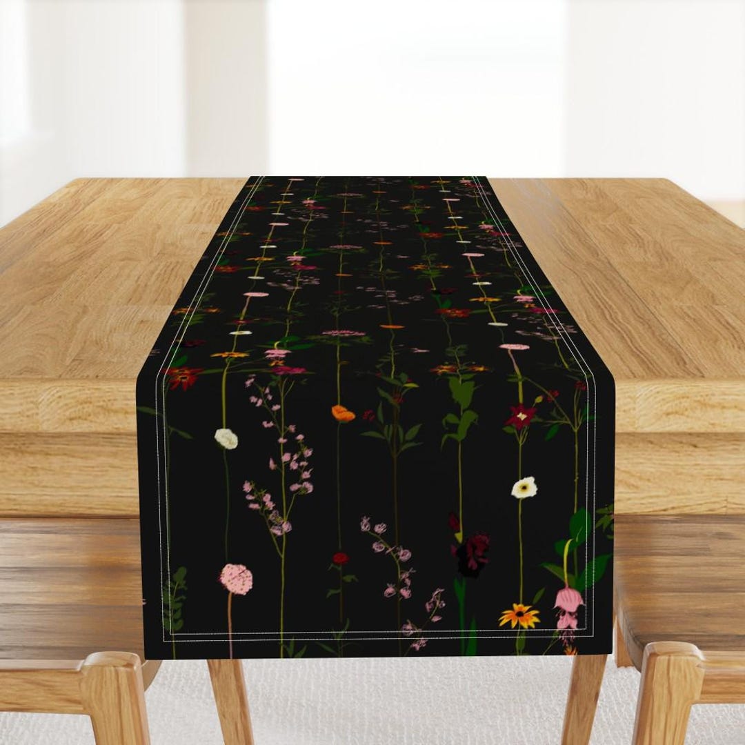 Minimal Elegant Table Runner - Modern Flower Vertical Stripe Moody ...