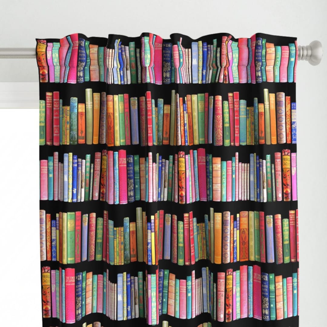Vintage Bookshelf Curtain Panel - Books Novelty Retro Victorian Library ...