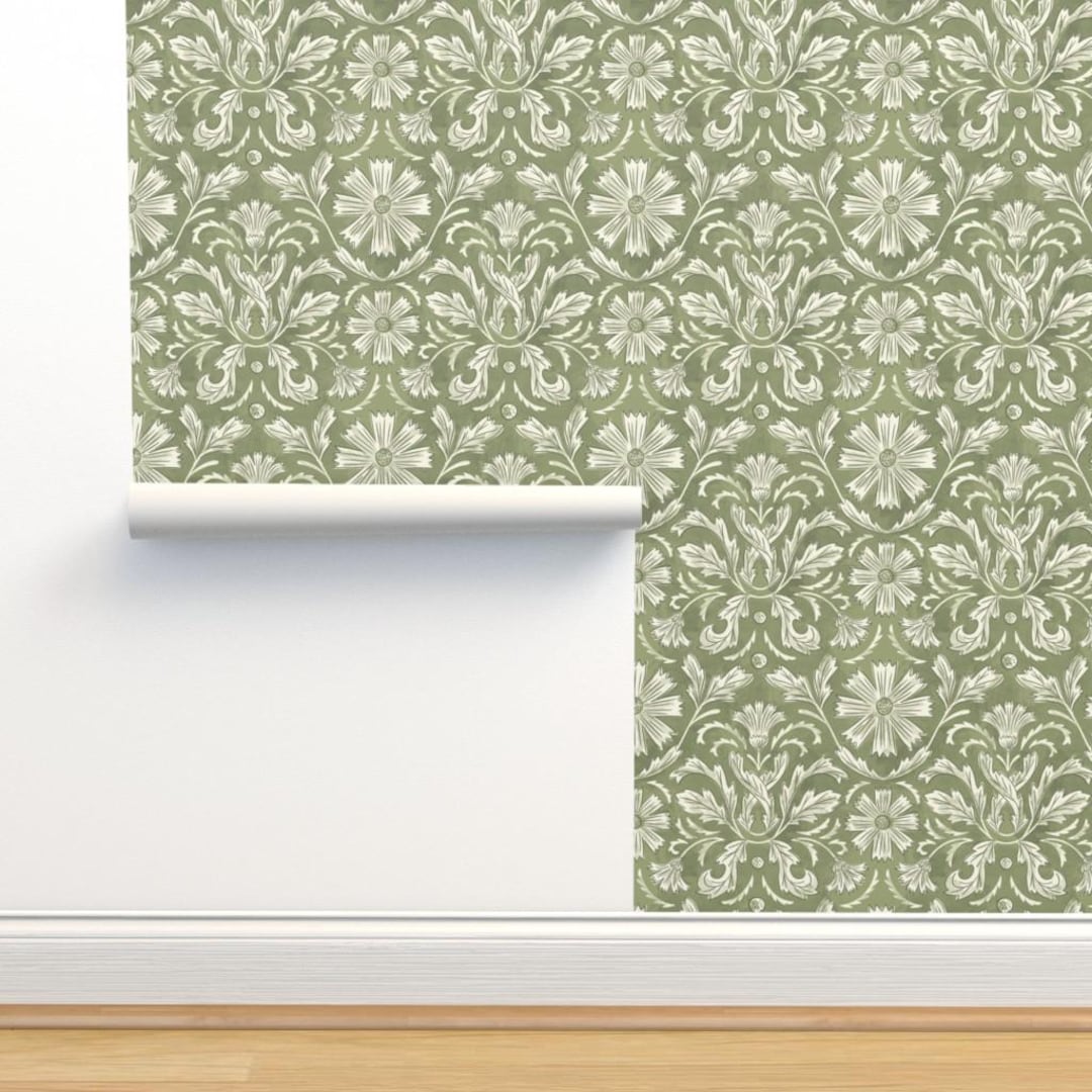Sage Green Damask Non-pasted Wallpaper - Sage Damask by Jen_owens ...