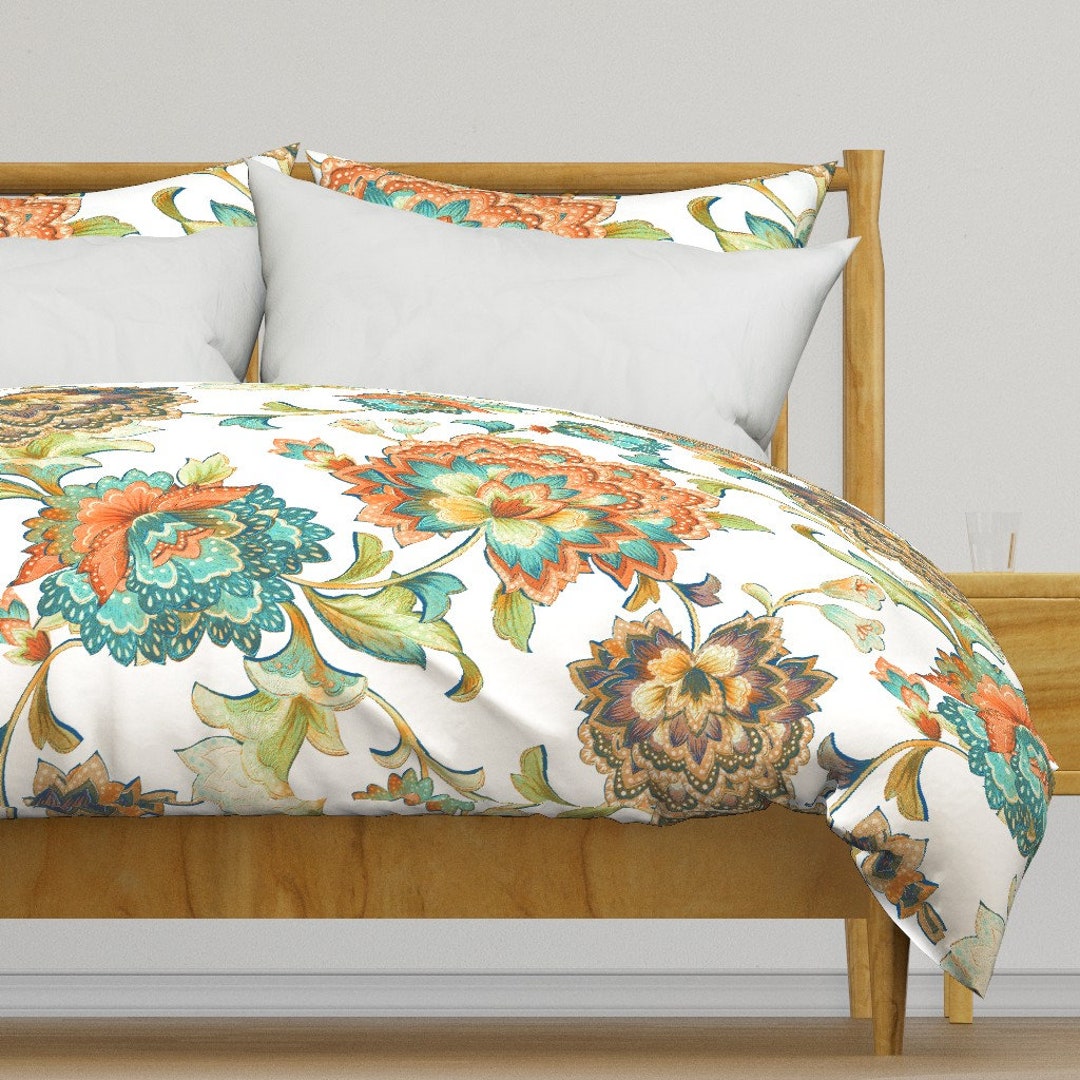 Modern Chintz Floral Duvet Cover Chintz White Orange by - Etsy