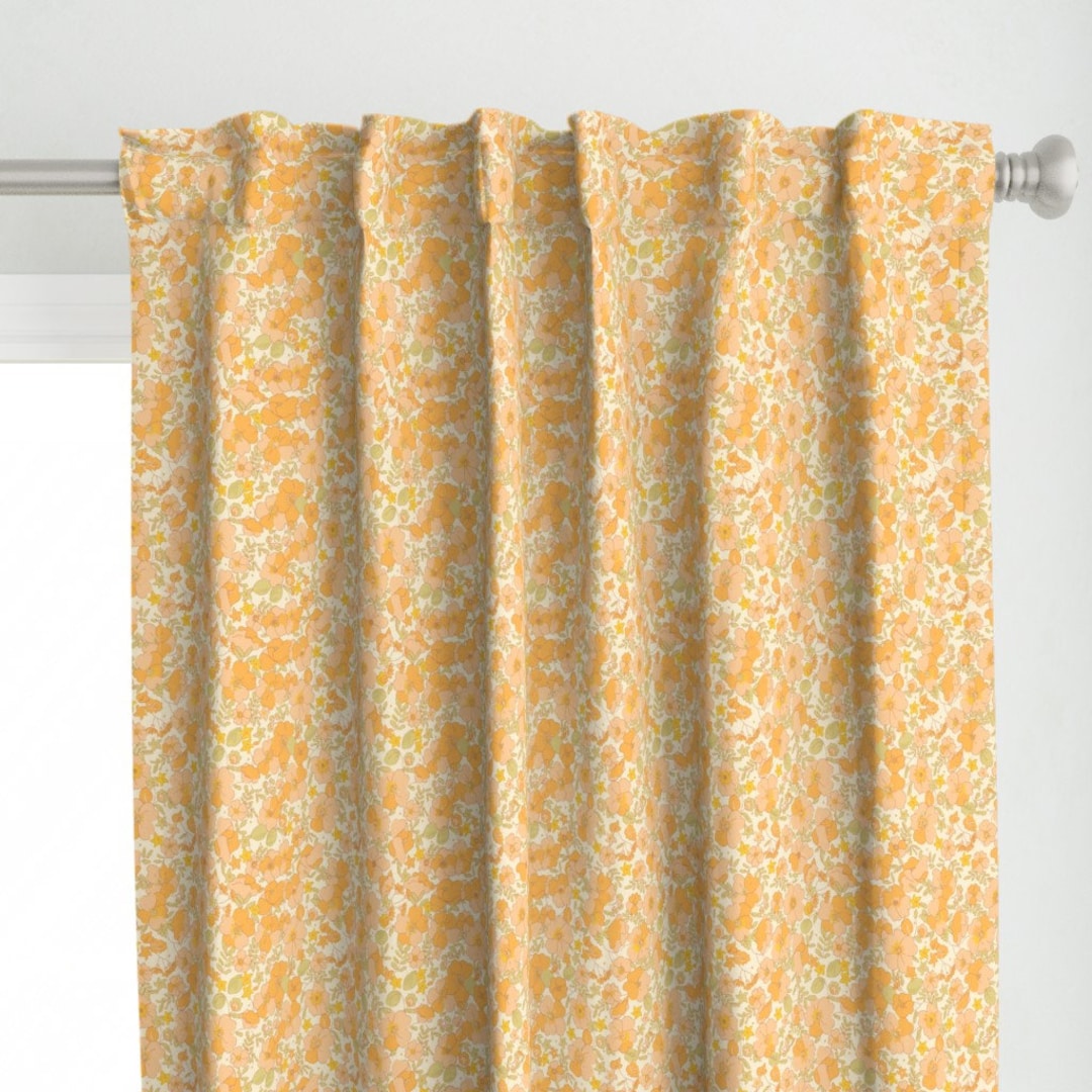 1970s Floral Curtain Panel Floral Illustrated 70s Vintage by Morecandy ...