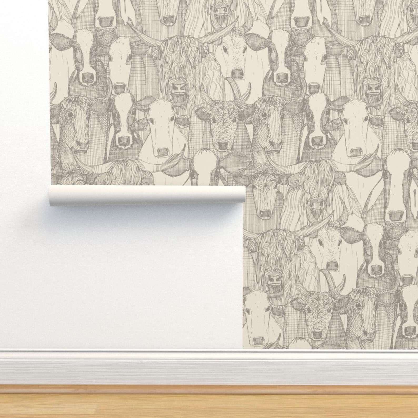Neutral Cow Non-pasted Wallpaper Cattle Farming Rustic Farmhouse Dairy ...