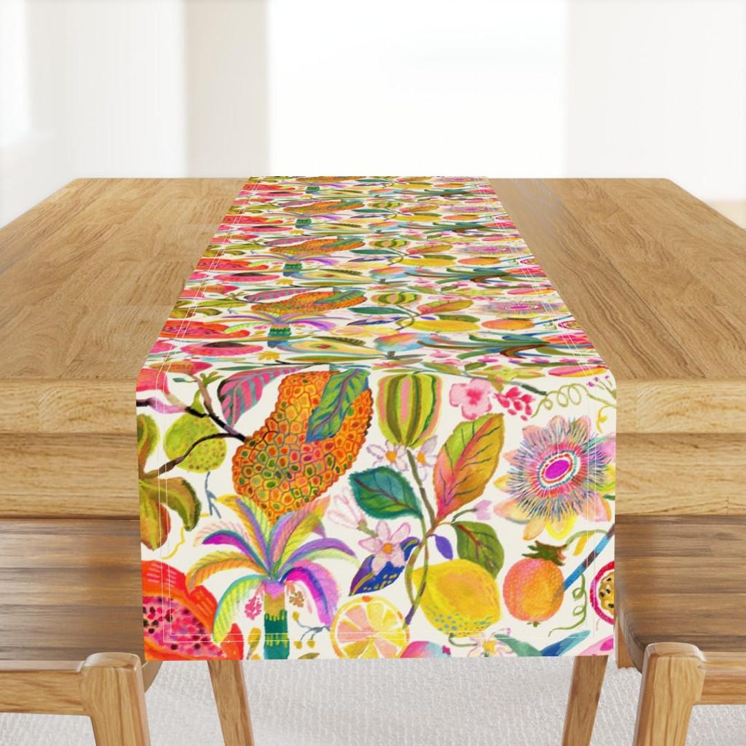 Tropical Fruit Table Runner - Watercolor Rainbow Summer Bright Colorful ...