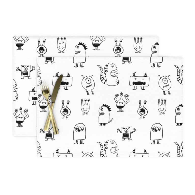 Little Monsters Placemats set of 2 Monsters Black and | Etsy