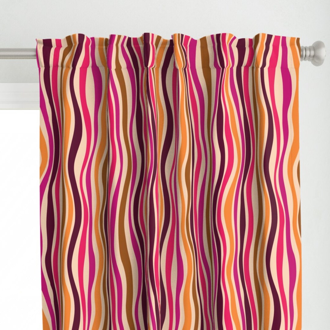 70s Vertical Stripes Curtain Panel Psychedelic Groovy by Simut Vintage ...