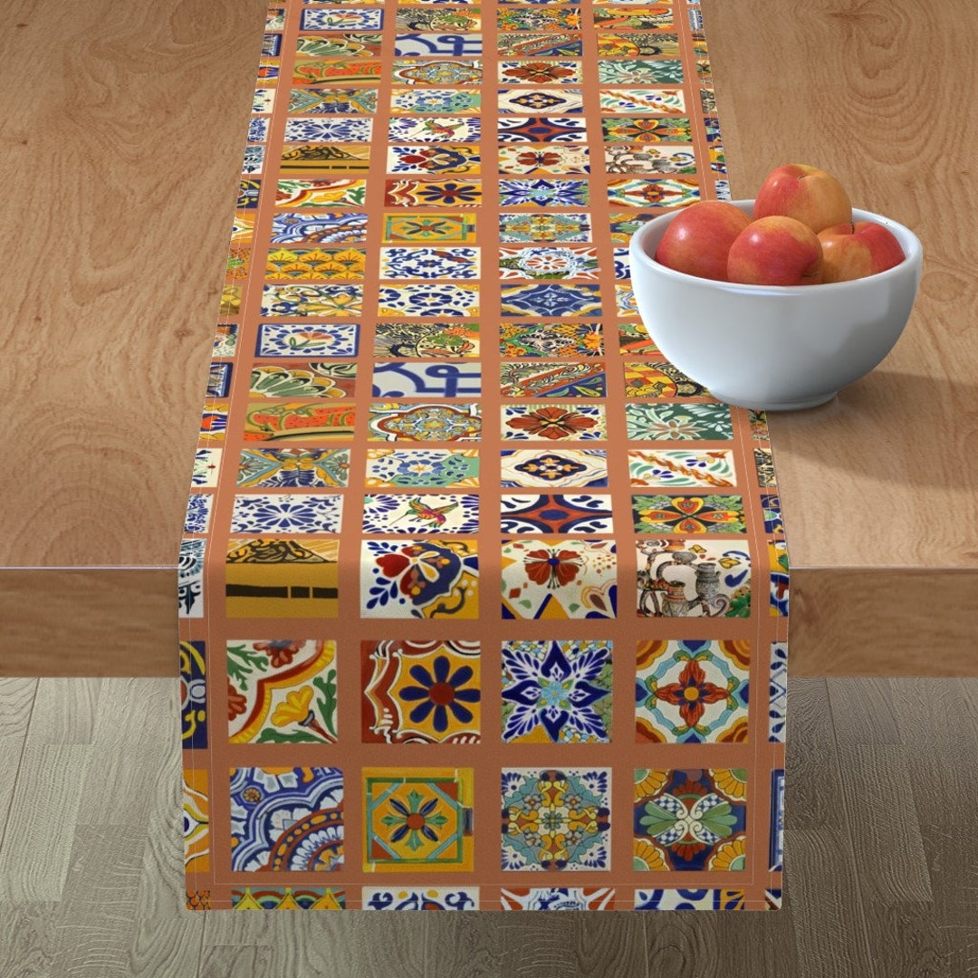 Pottery Table Runner Talavera Mexican Tiles by Wren_leyland - Etsy