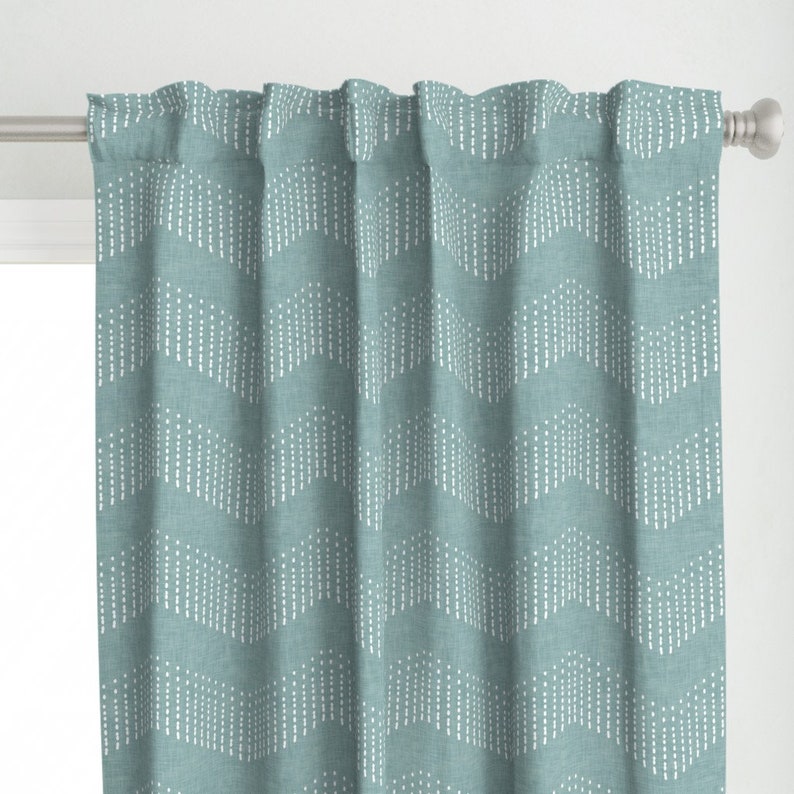 Dusty Blue Chevron Curtain Panel Chevron Dash by - Etsy