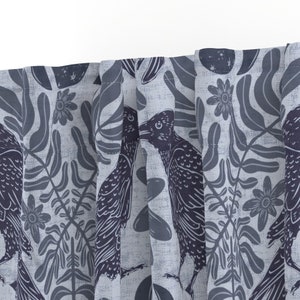 Gothic Ravens Curtain Panel - Coneflower Floral Moon Phases Dark Purple ...