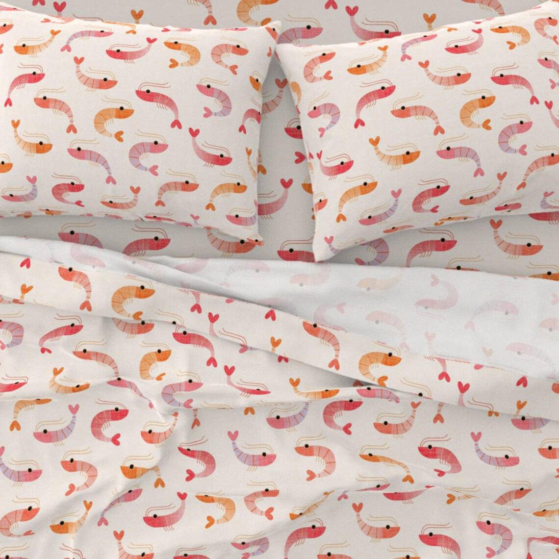 Cute Shrimp Sheets - Shrimps on Cream by Heleenvanbuul - Boho Whimsical ...