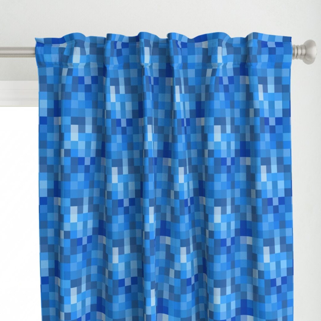 Pixels Curtain Panel Pixel Party by Willowlanetextiles Blue Pixelated ...